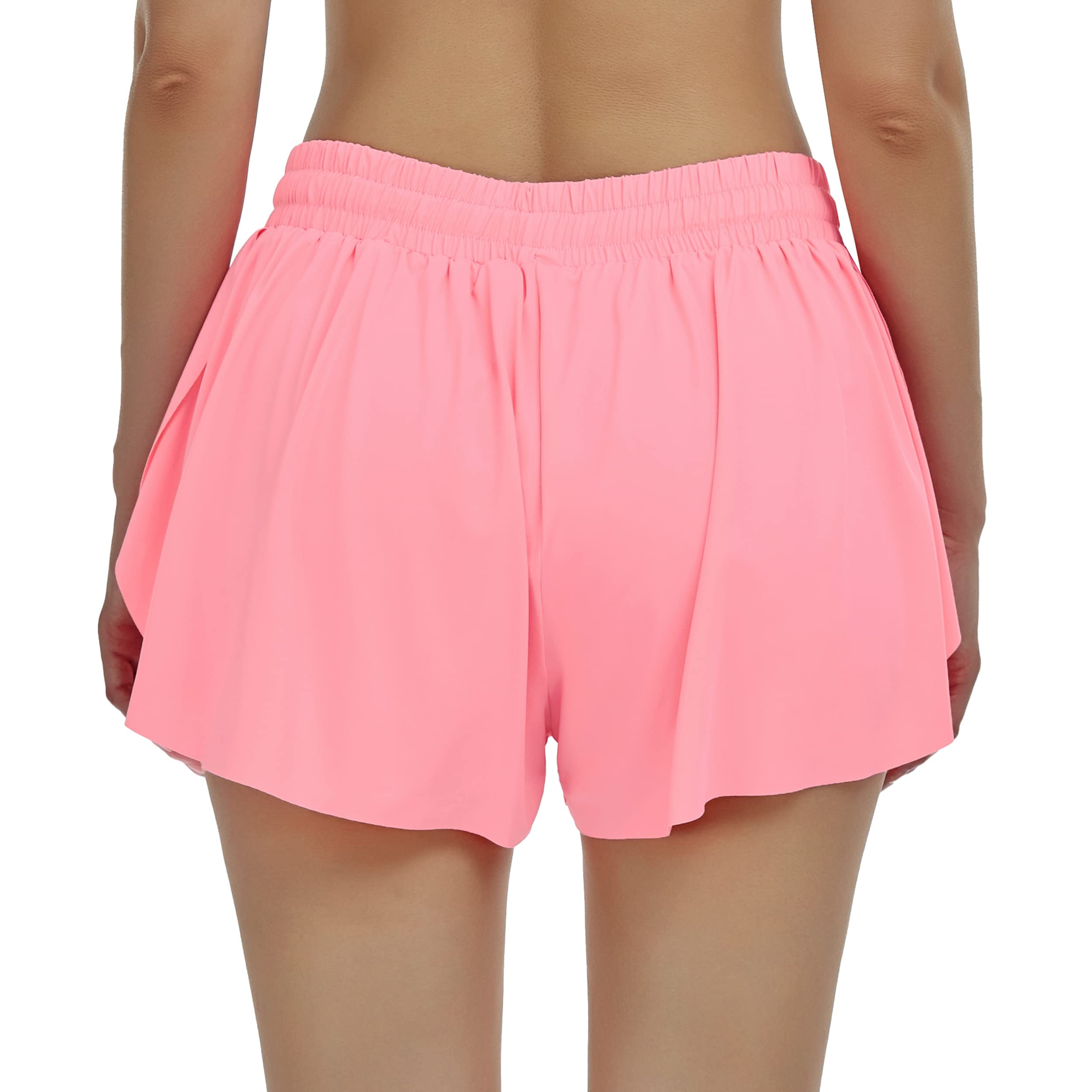 2 in 1 Flowy Athletic Shorts for Women - 3 Piece Running Butterfly Skirt for Gym with Pockets