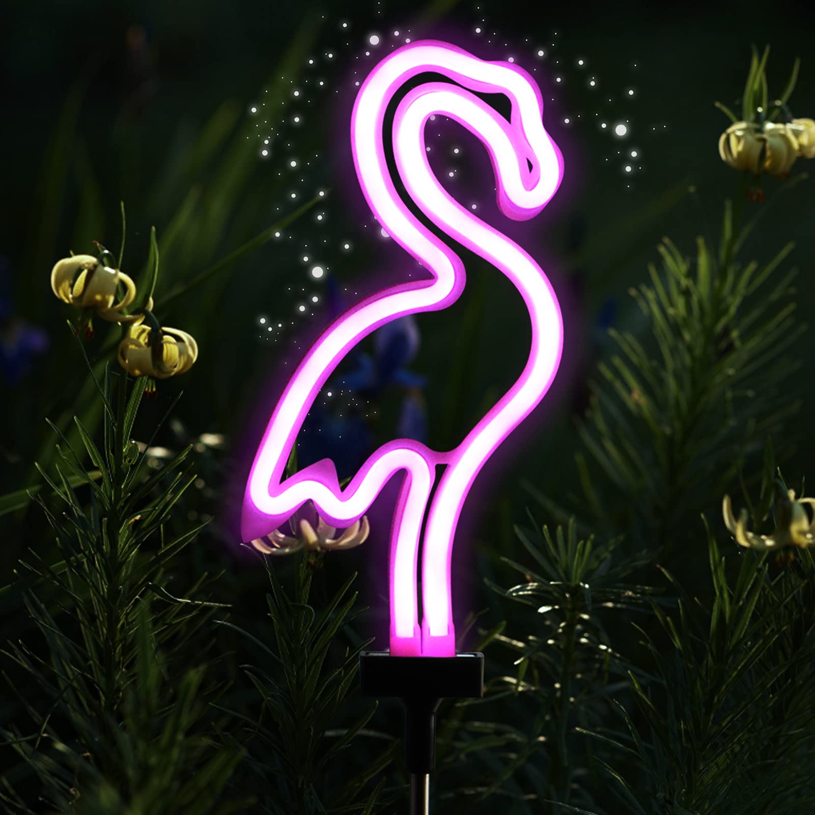 AHNNER Solar Garden Lights, Outdoor Lights Flamingo Neon Lights, Waterproof Outdoor Lights for Garden Patio Yard Pathway Decoration (1PACK)