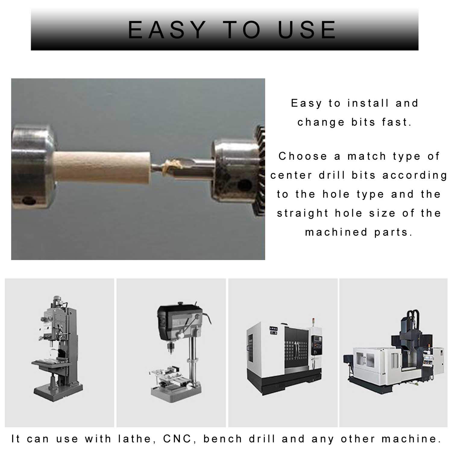 JONMON Center Drill Bit Set - 5Pcs 60 Degree Angle HSS Lathe Mill Center Countersink Tool for Metalworking Wood Metal Alloy