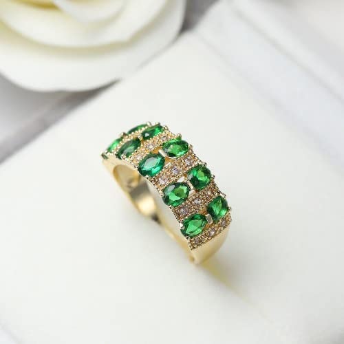 2.28 Cttw Oval Shape Simulated Green Emerald & White Cubic Zirconia Wedding Engagement Band Ring In 14K Yellow Gold Plated 925 Sterling Silver - Ring Size - 6