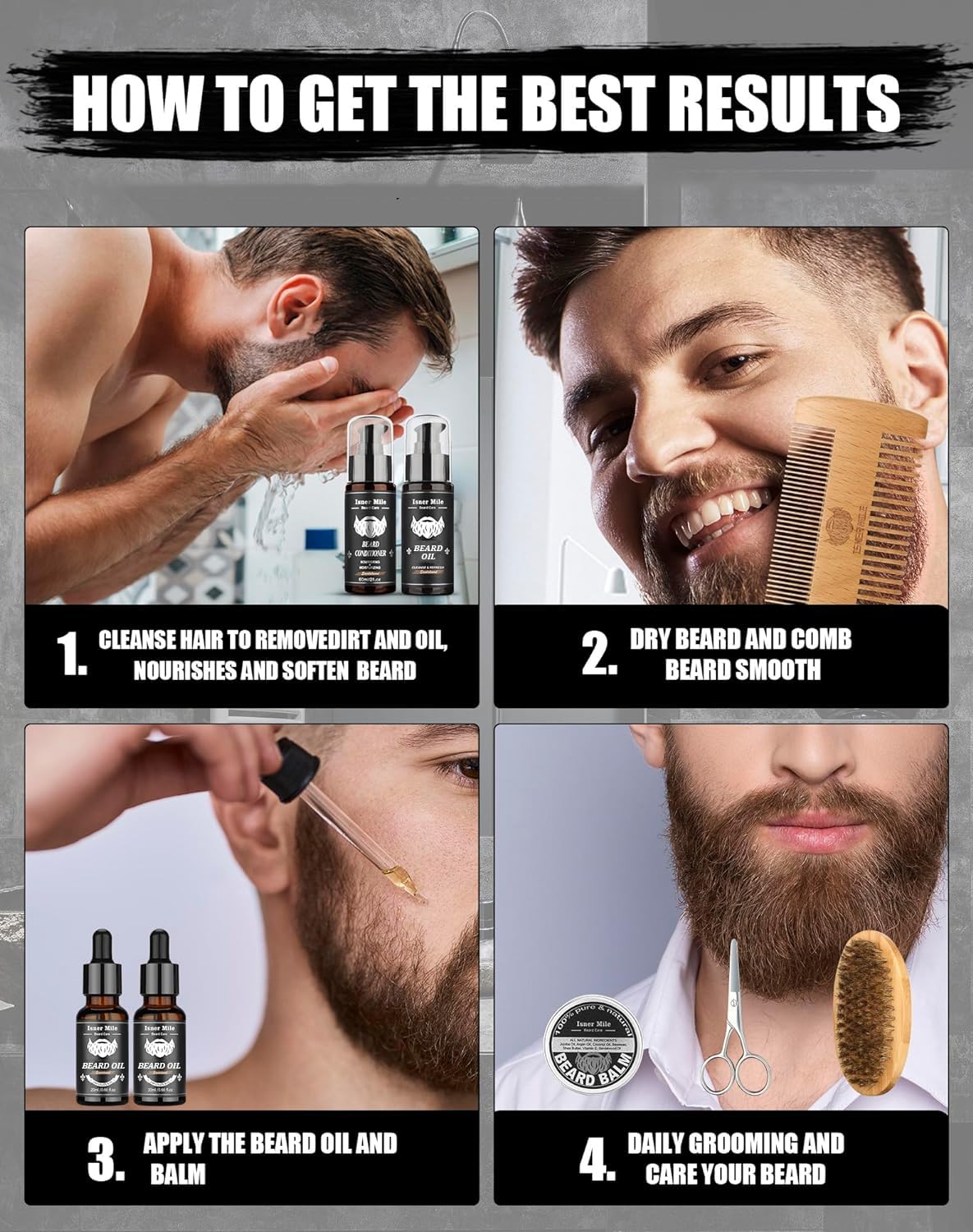 Beard Kit for Men Grooming & Care with 2 Pack Beard Oils, Balm, Wash & Conditioner for After Shave Lotions-Sandalwood, Brush, Combs, Scissors, Valentine's Day Christmas Fathers Gifts for Dad Men Him