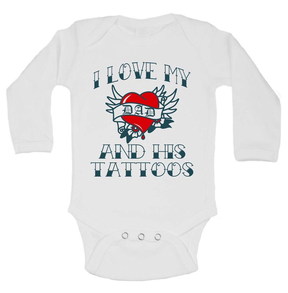 Baby Bodysuit " I Love My Dad And His Tattoos" Funny Bodysuits - Little Royaltee 18-24 Months, White