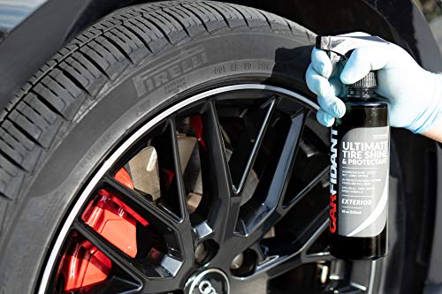 Carfidant Car Tire Shine Spray Kit - Tire Dressing & Rubber Protectant - Dark, Wet Look with No Grease and No Sling! Tire Black Tire Shine with Applicator Pad