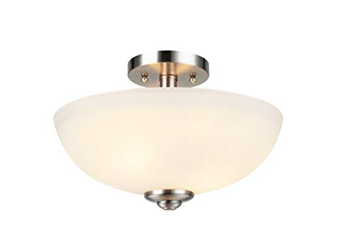 Globe Electric 61025 Vienna 2-Light Semi-Flush Mount, Brushed Nickel, Frosted Glass Shade
