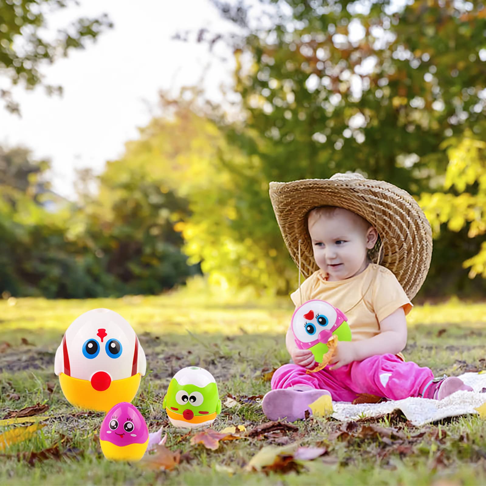 AMOSTING Easter Egg Toys for Toddler, Nesting & Stacking Eggs with Toys Inside, Easter Basket Stuffers Gifts for Toddler Girls Boys, Easter Eggs Hunt, Easter Egg Fillers, Easter Party Favor