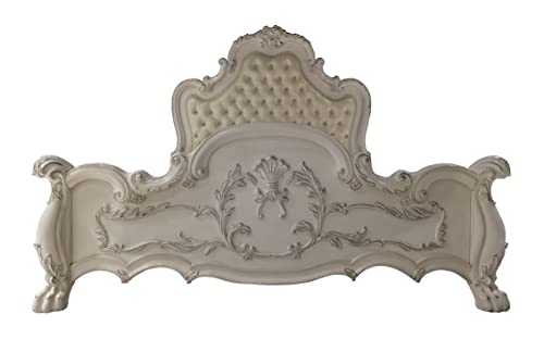 Acme Dresden Wooden Bed with Faux Leather Upholstery in Bone White