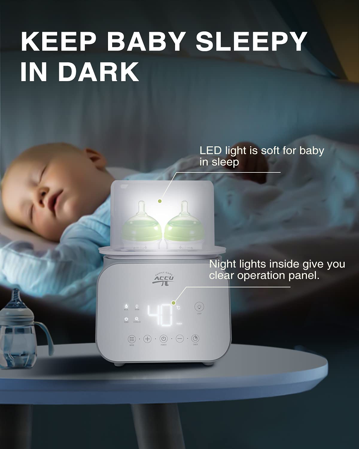 Baby Bottle Warmer, Double Bottle Warmer for Breastmilk, 6-in-1 Baby Food Heater Defroster, Fast Infant Formula Warmer with Timer for Twins, 24H Temp Control, BPA Free