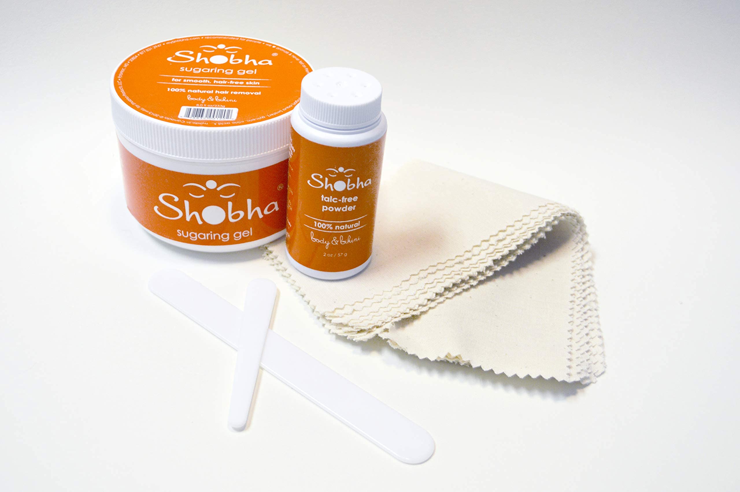 Shobha Sugaring Kit – Professional Salon Formula Hair Removal Kit – Sugaring Wax, Muslin Strips, Pre-Waxing Powder & Plastic Reusable Spatulas – Gentle Waxing Alternative