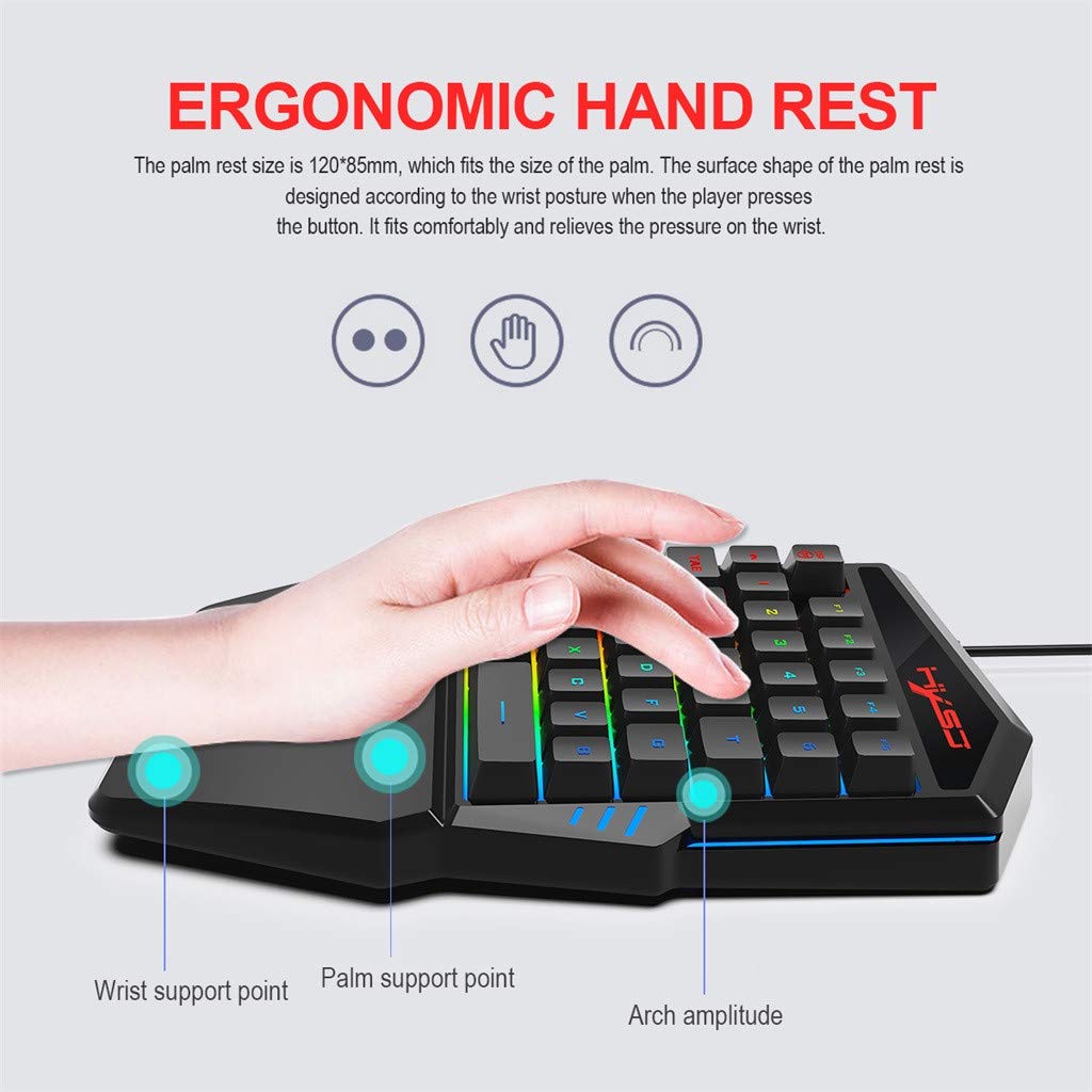 Aibote Mini 35 Keys One-Hand Mechanical Keyboard and Mouse Combo,New Upgraded V100 Gaming Keyboard with Colorful LED Backlit for PC Computer Smartphones LOL/PUBG/Fortnite/Wow/Dota/OW