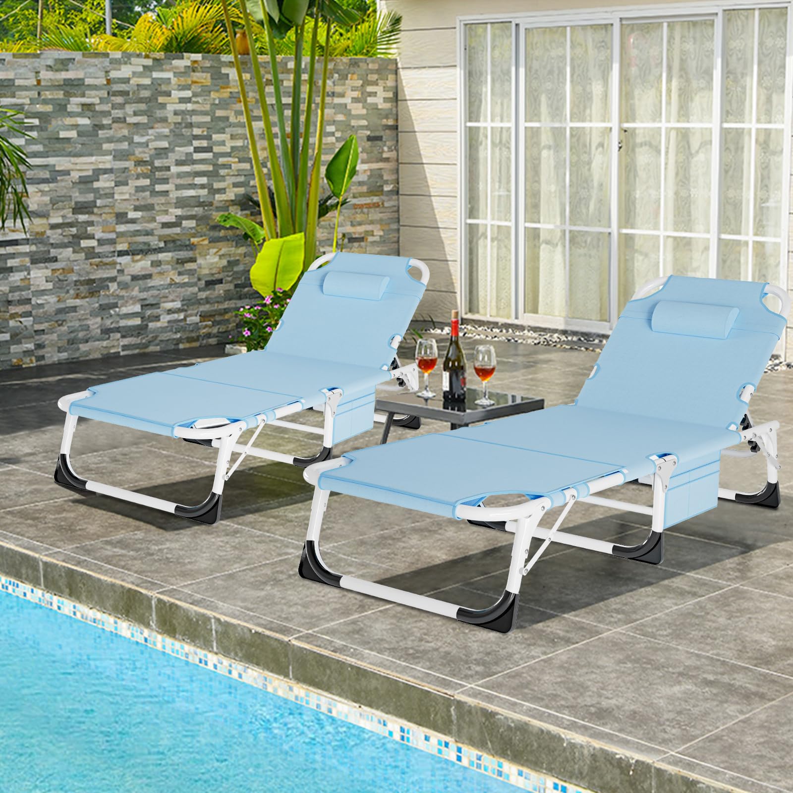 ABORON Patio Lounge Chair, 4in1 Folding Heavy Duty 500LB Loading Chaise Chair, Adjustable Portable Chair for Home Garden Beach Office Nap Camping Sleeping