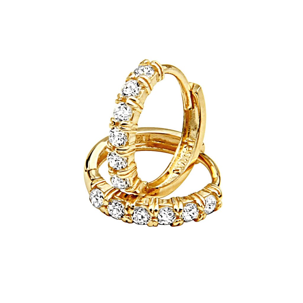 14k Yellow Gold 2mm Thickness CZ Hoop Huggie Earrings (12 x 12 mm)