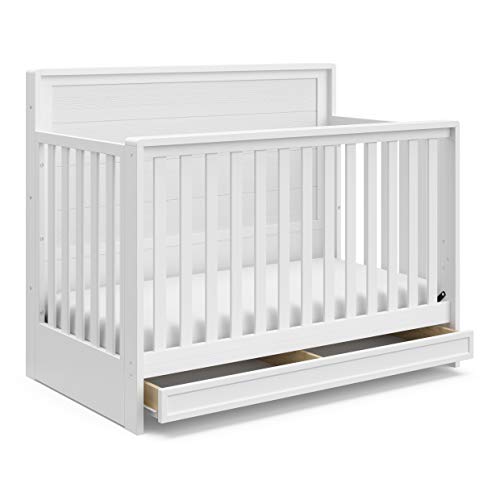 STORKCRAFT Luna 5-in-1 Convertible Crib with Drawer (White) â GREENGUARD Gold Certified, Crib with Drawer Combo, Full-Size Nursery Storage Drawer, Converts to Toddler Bed, Daybed and Full-Size Bed