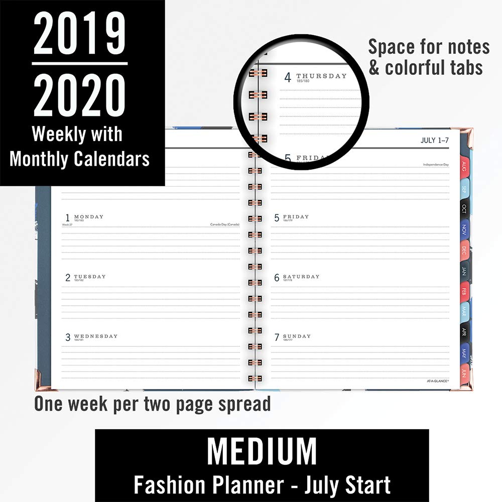 2019-2020 Academic Planner, AT-A-GLANCE Weekly & Monthly Planner, 7" x 8-3/4", Medium, Hardcover, Badge, Floral (6203F-805A)