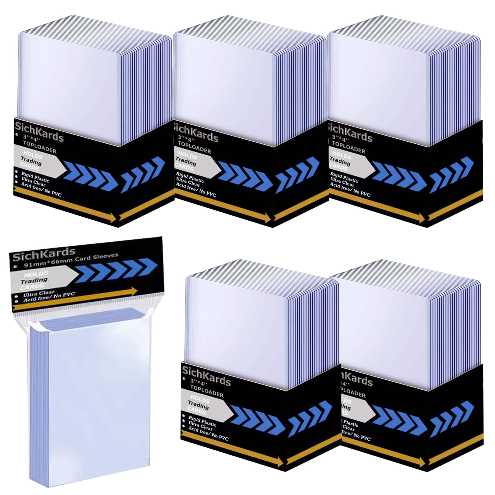 AmourPeng 125 ct Top loaders Cards Sleeves for Trading Cards, 125 Toploader and 200 Penny Sleeves Card Protectors Fit for Baseball, Sports Cards, MTG, YUGIOH Cards