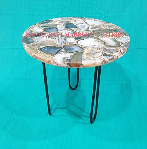 21" Inch Round Brown Grey Agate Coffee Table with Hair Pin Style Metal Base, Agate Table, Stone Coffee Table, Agate Table Top, Agate Round Coffee Table, Agate Side Table Home Decor