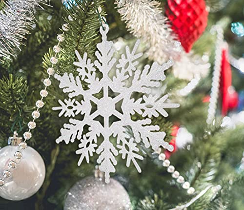 6pcs Large White Snowflakes Ornaments 12β Big Plastic Glitter Snowflake for Winter Indoor Outdoor Christmas Tree Window Room Decorations Giant Craft Snowflakes