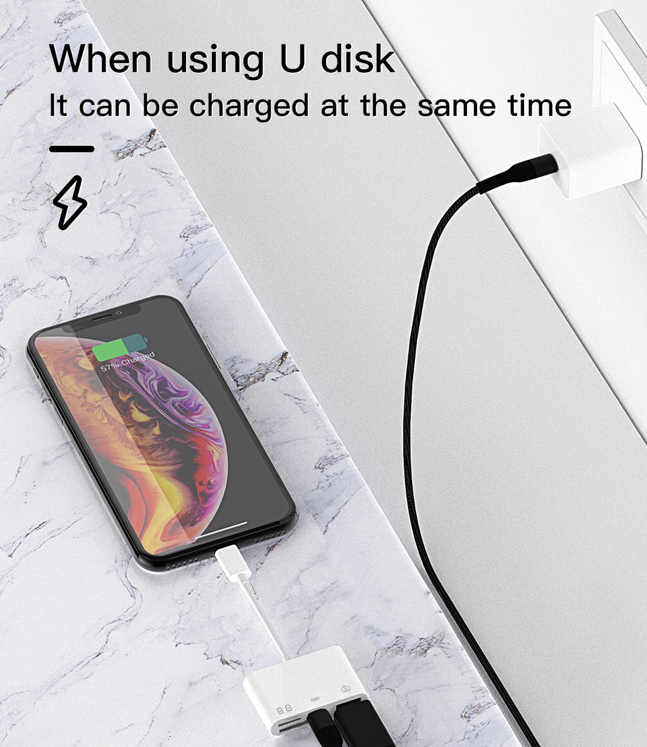 zoyuzan Camera Memory SD Card Reader Compatible for iPhone,Compatible with Lightning Male to USB Female OTG Adapter Micro TF Power Charging Splitter Charger Connector for ipad 12 11 xs xr x Camera