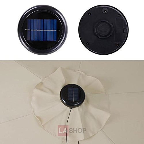 30 LED Lighting 8ft/9ft 6-Rib Wooden Patio Umbrella Solar Panel String Lights Cool White w/Shape Ribs Square for Outdoor Décor Home Garden Café