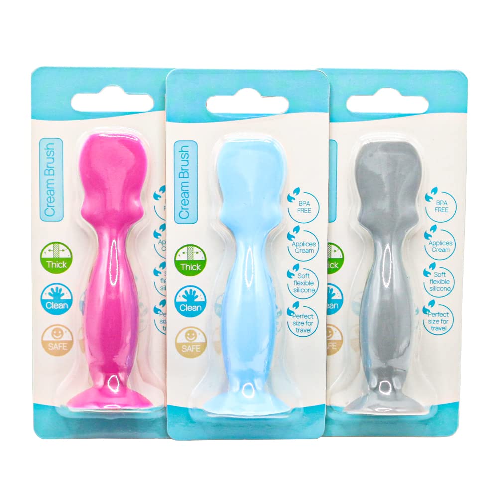 3 Pack Diaper Cream Spatula Silicone Baby Diaper Cream Brush with Suction Base(Blue Red Grey)
