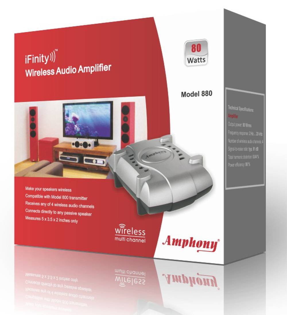 Amphony Multichannel Wireless Audio Receiver/Amplifier for Making Passive Speakers Wireless - Model 880, Compatible with Model 800 Multi-Channel Transmitter, Better-Than Bluetooth Digital Wireless