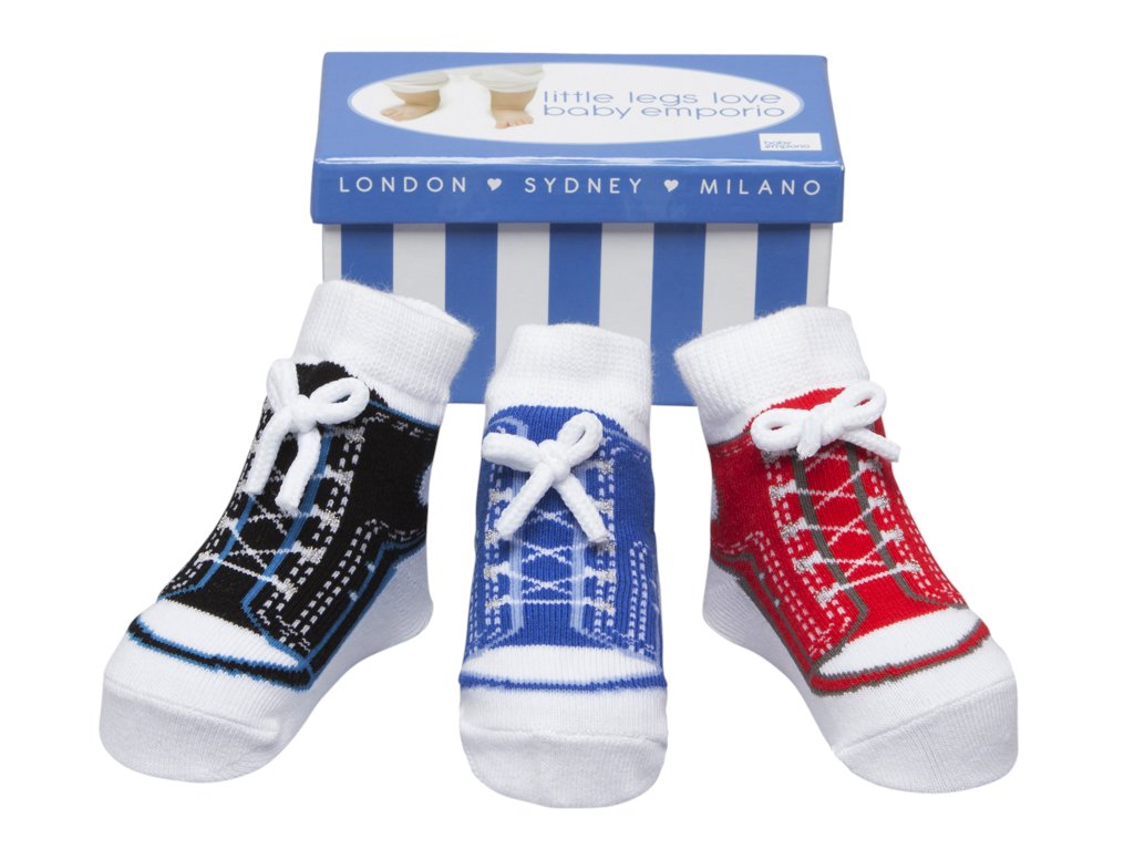 Baby Boy Socks with Sneaker Shoe Look-Non-slip Gripper Soles-3 or 6 Pairs-Cotton-Gift Packaged-Baby Shower-Faux Shoelaces