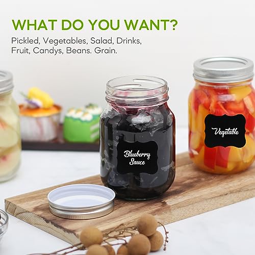 6 Pack Mason Jars 16 oz with Regular Mouth Airtight Lids, Glass Canning Jars, Pint Jars for Jams, Overnight Oats, Candies, Honeys, Snacks, Food Storage, Canned Foods, DIY Projects