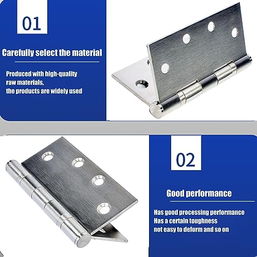 6-Pack Heavy Duty Commercial Door Hinge with Silent Steel Plain Ball Bearing, 4.5 inch X 4.5 inch, Thickness 3 mm Stainless Steel, Square Corners with 48 Screws, Super Bearing Capacity