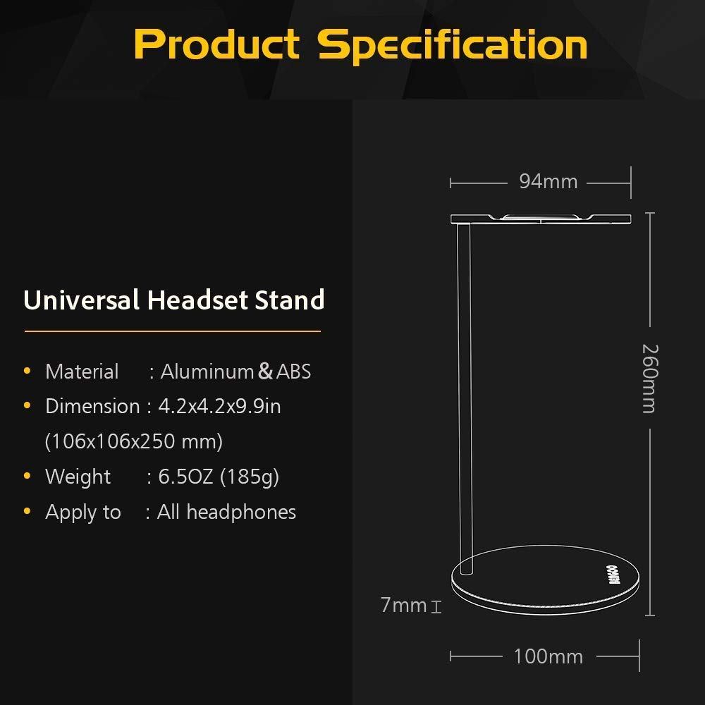AIGEL Headphones Stand Sturdy Gaming Headset Holder Desk Headset Rest Hanger Headset Stand with Premium Aluminum Body for All Headphones Size Non Slip Base Black