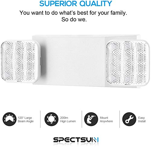 SPECTSUN 12 Pack LED Emergency Lighting Fixture with 2 LED Heads and Hardwired Adjustable White Color Commercial Emergency Lights with Battery Backup for Power Failure