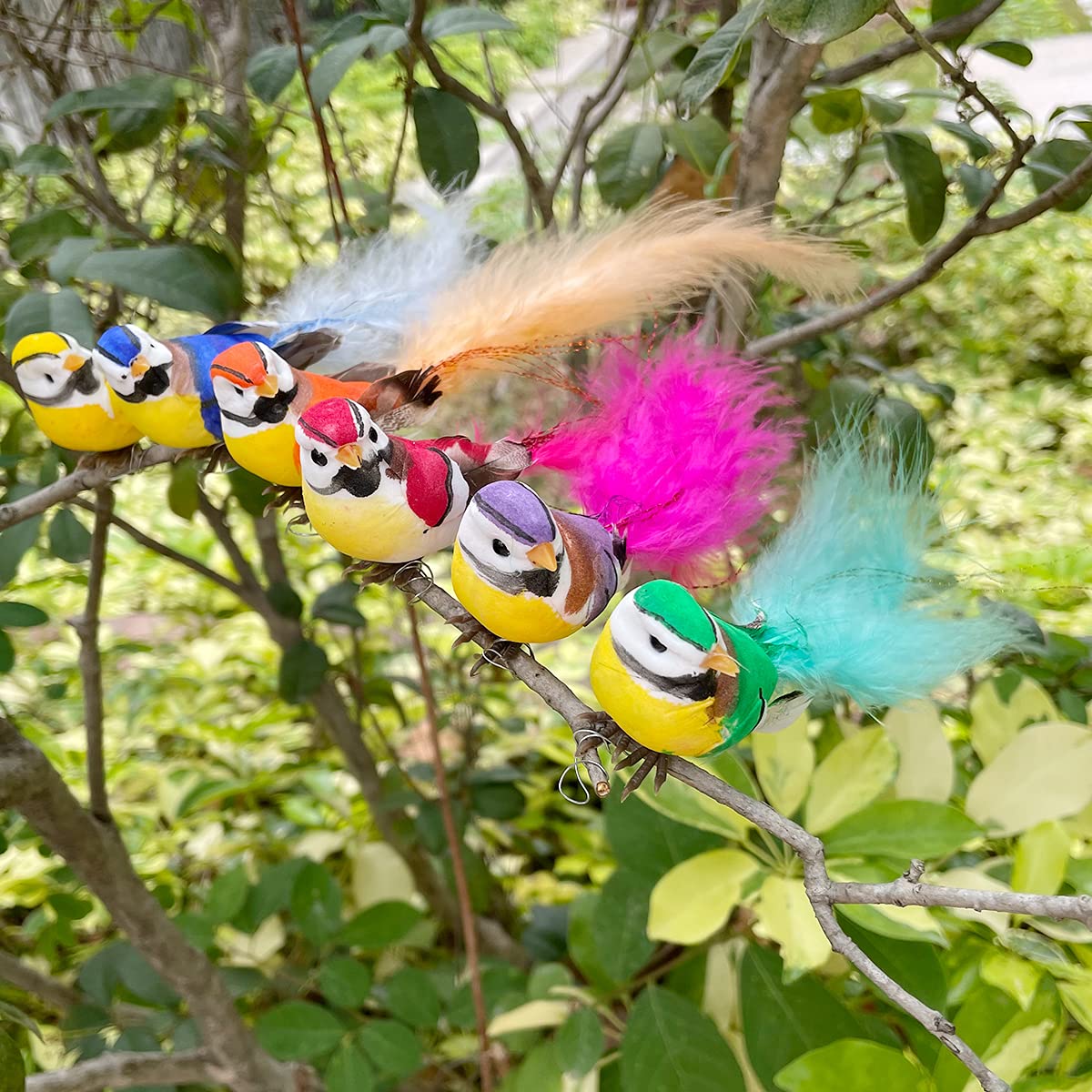 6pcs Colourful Artificial Birds with Feathers for Mini Christmas Tree Floral Arrangements Crafts Home Garden Party Decoration