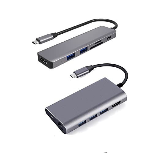 2 Pack LasAnclas USB C Hub, USB C Docking Station with 4K HDMI, 100W PD, 5Gbps USB 3.0, SD/TF Card Reader 1Gbps, LAN USB C Dongle