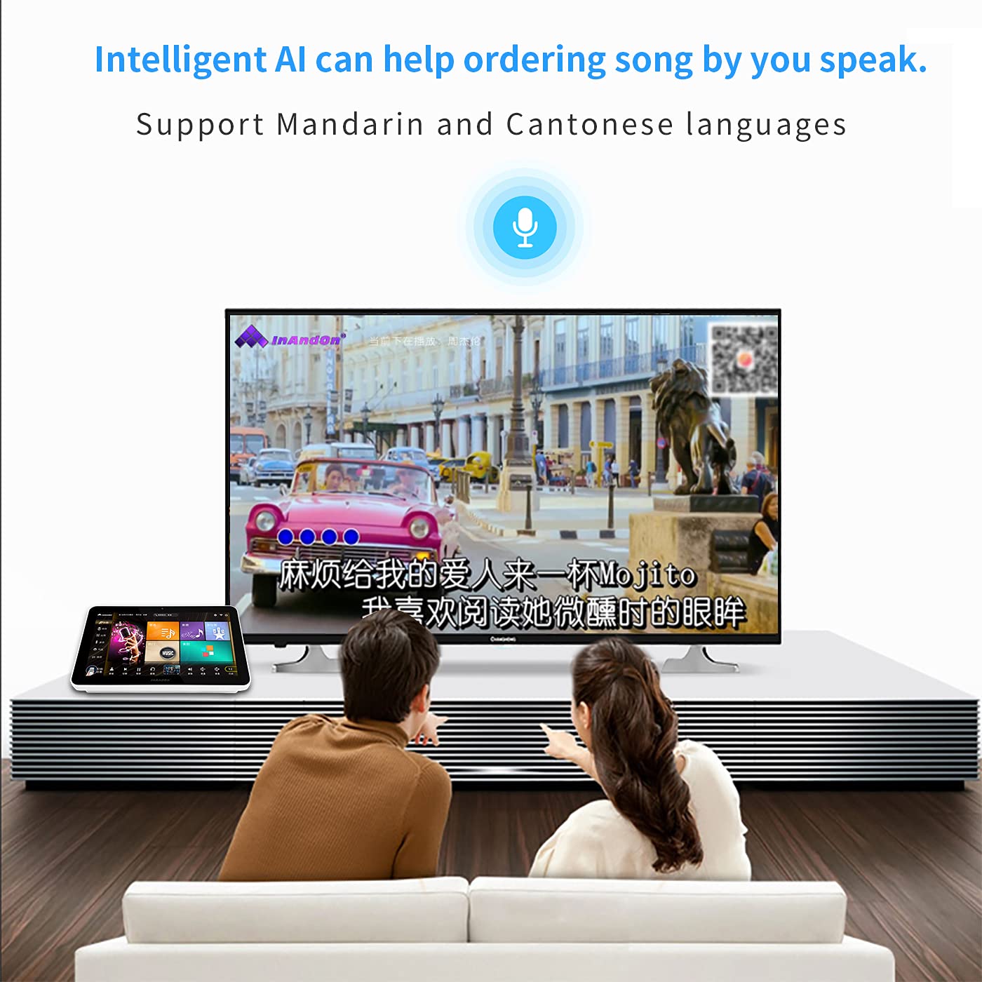 2020 InAndon KV-V5 Pro Karaoke Player 8T, with 2 Wireless Mic, 21.5'' Capacitive Touch Screen Intelligent Voice Keying Machine Real-time Score The Latest Style (KV-V5 Pro+8TB +21.5" Touch Screen)