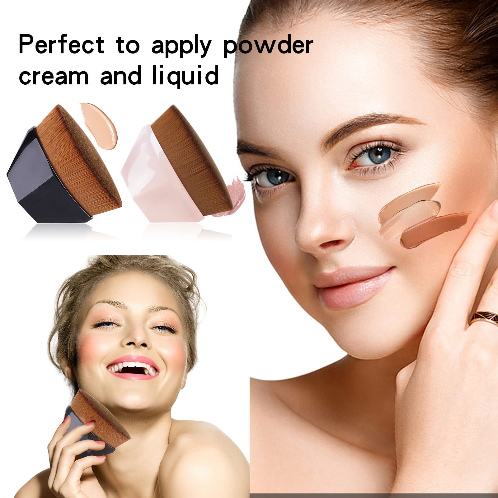 ENERGY Foundation Brush for Liquid Makeup Flat Top Kabuki Brush for Face Full Coverage Liquid Cream Foundation Contour Bronzer Setting Powder Blending Buffing with Brush Travel Case Pink