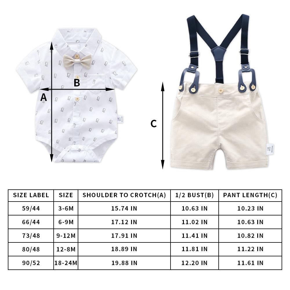 Baby Boys Gentleman Outfits Suits, Infant Short Sleeve Shirt+Bib Pants+Bow Tie Overalls Clothes Set