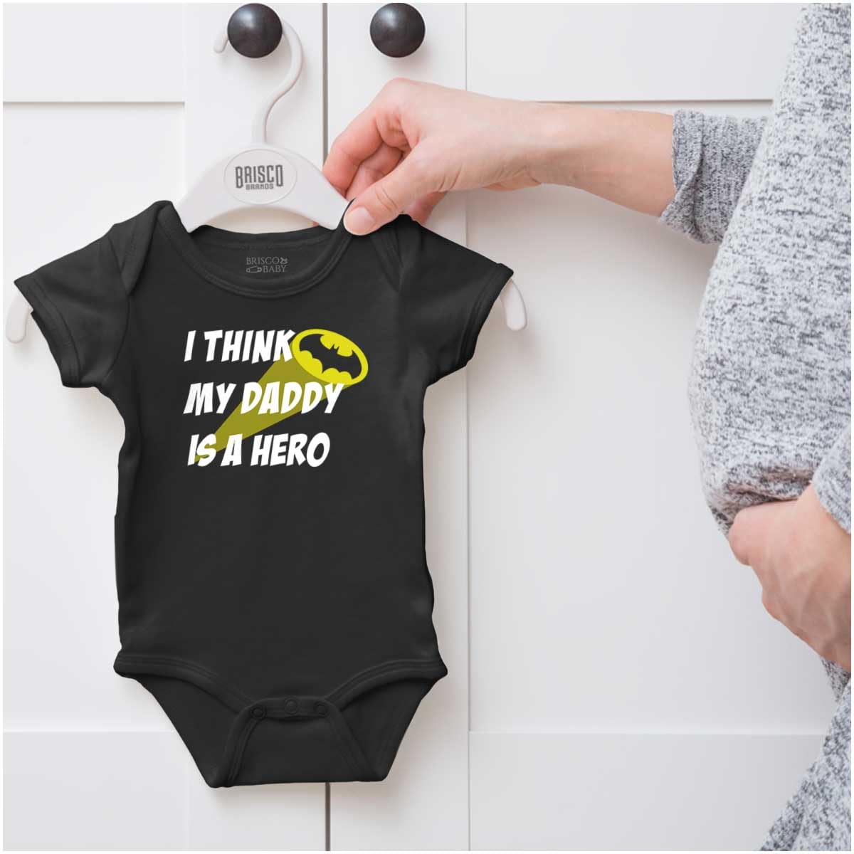 Brisco Brands I Think My Daddy is a Hero Superhero Baby Romper Boys or Girls