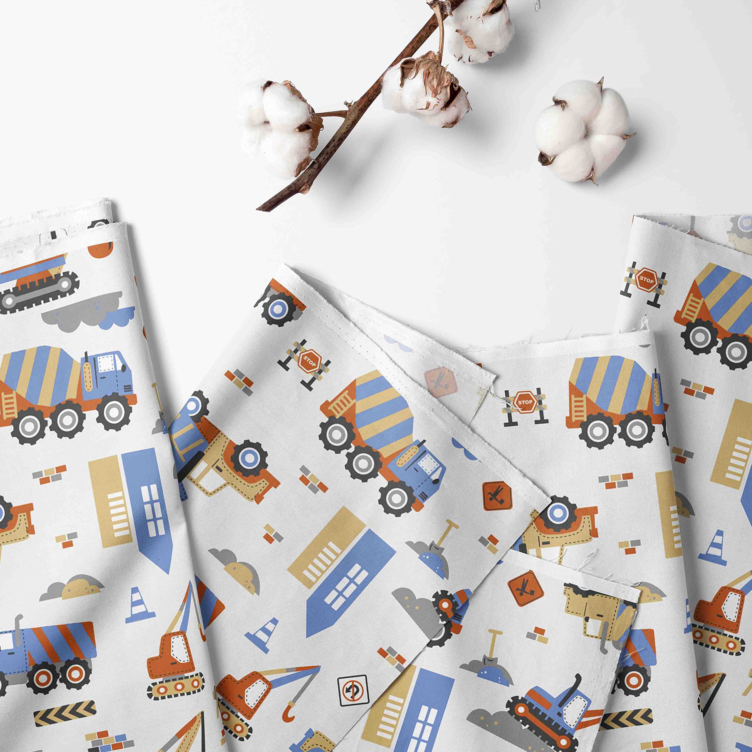 Crib Fitted Sheet - Construction Multicolor - Silky Soft Breathable 100% Cotton Percale Baby Sheets - Fits Standard 28 x 52 X 5 inches Crib & Toddler Mattresses
