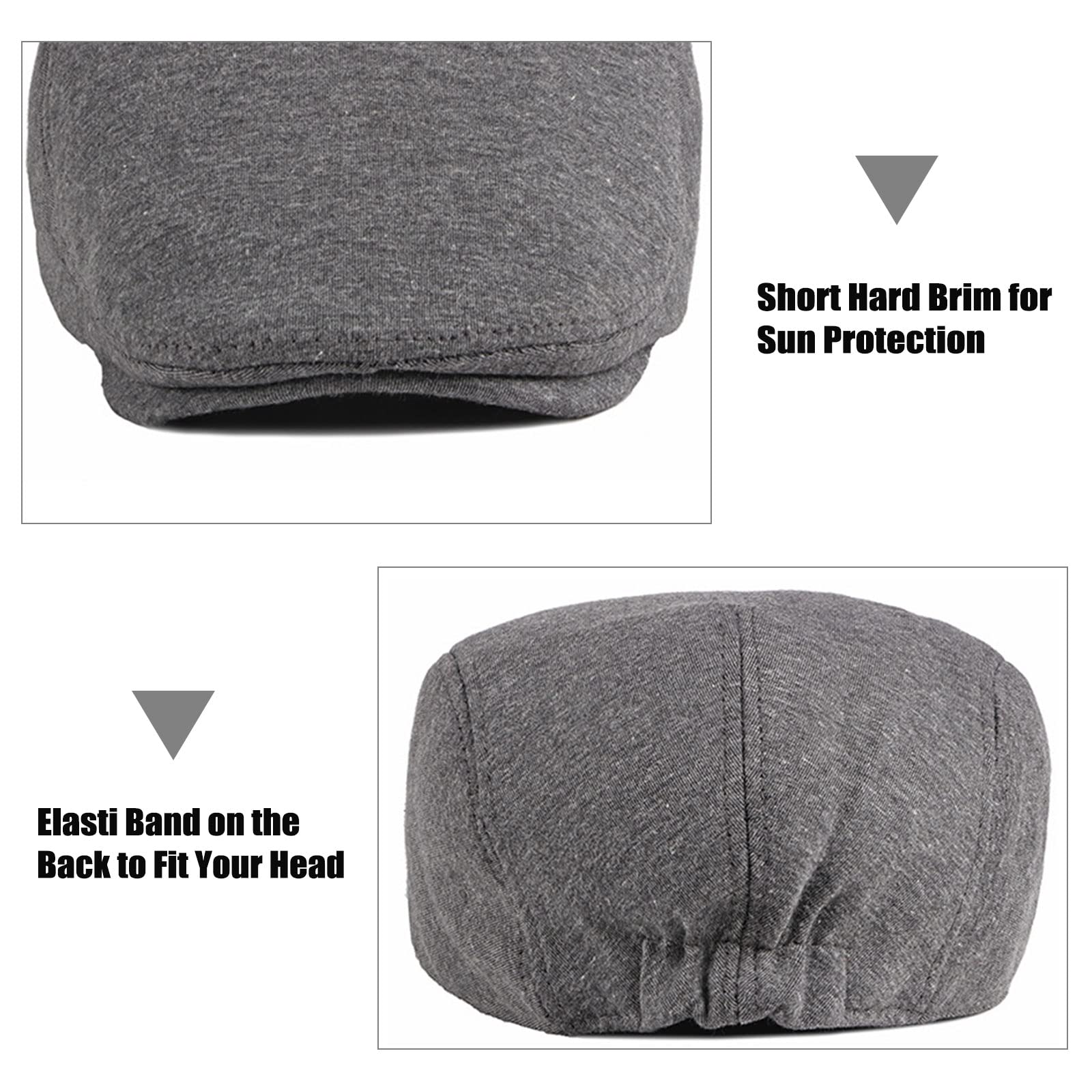 2 Pack Men Newsboy Hat Adjustable Cotton Gatsby Ivy Irish Cap Driving Hunting Golf Cabbie Caps Beret Hats (2 Pack- Black+Dark Grey-1)