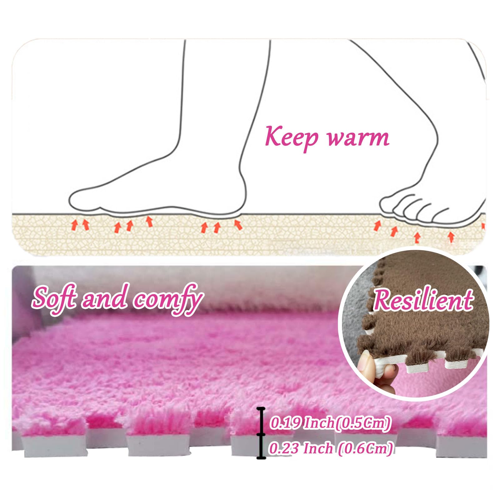 18 Pcs Soft Interlocking Puzzle Foam Mats, Fluffy Carpet Tiles,Plush Area Rug,Keep Warm,Non-Slip,Playmat,Floor Mats,12X12 Inch(Size:12X12X0.23 Inch,Color:Brick Red+Navy Blue+White)