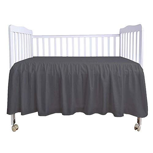 Crib Skirt Split Corners 100% Natural Cotton Crib Skirt Dust Ruffle 4 Sides Perfect Nursery Bedding for Baby Boy or Baby Girl, Fit All Standard Crib Dark Grey Solid - 28" x 52" 14" Drop