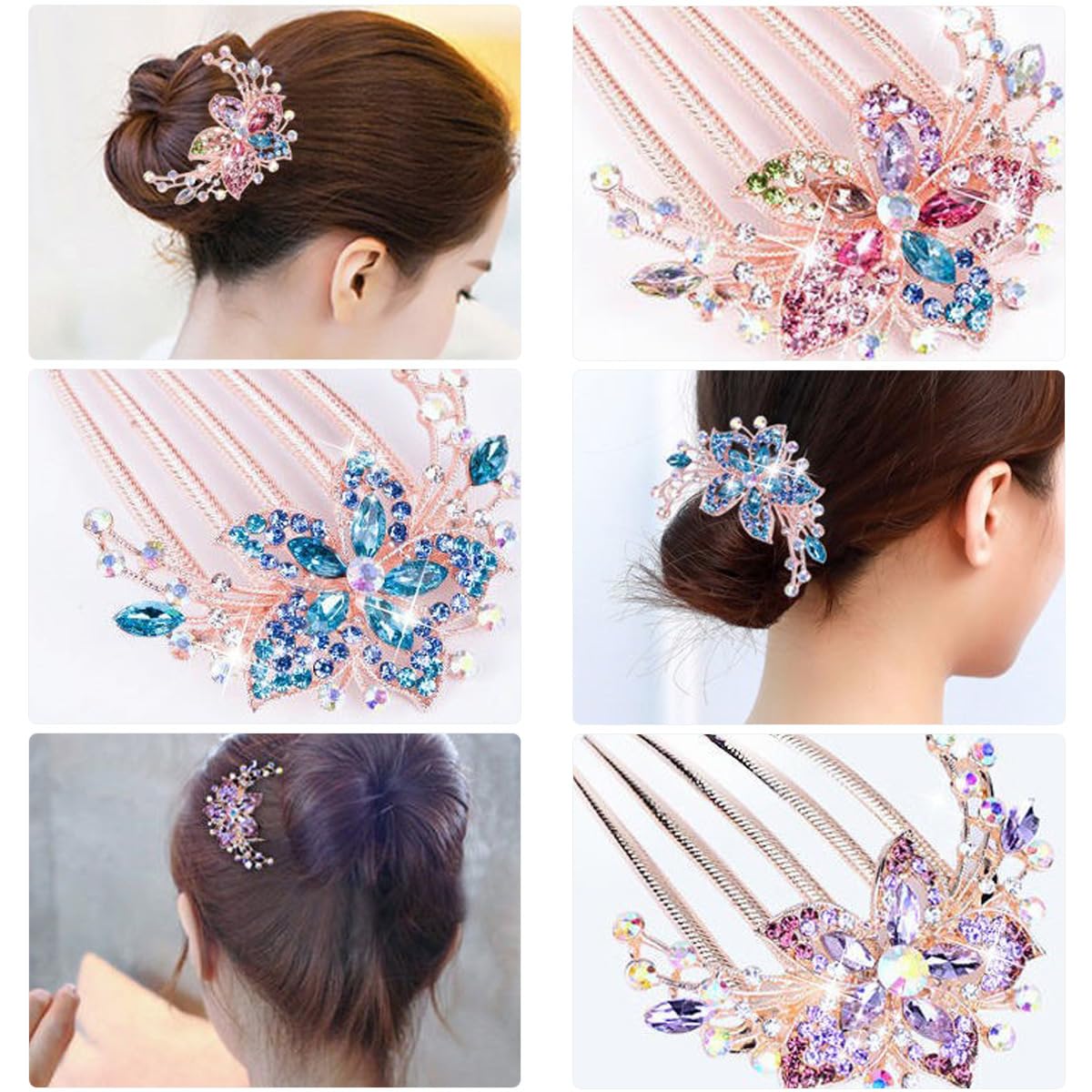 KuuGuu Flower Bridal Combs, Floral Side Combs Crystal Rhinestones Wedding Hair Accessories for Women, 4 PCS