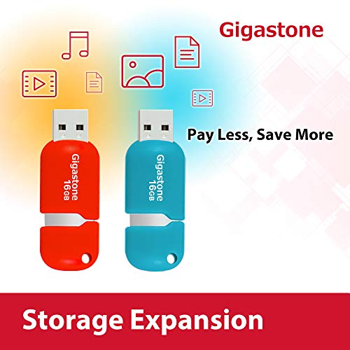 Gigastone V10 16GB 5-Pack USB 2.0 Flash Drive Thumb Drive Memory Stick Pen Drive Capless Retractable Design (Multi Color)