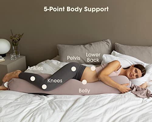 bbhugme Adjustable Pregnancy Pillow β Full Body Support for Side Sleeping - Adjustable Firmness and Shape - Supports Back, Legs, Belly, Hips for Pregnant Women - Removable Cover - Dusty Pink