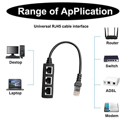 RJ45 Ethernet Splitter Cable, RJ45 1 Male to 3 x Female LAN Ethernet Splitter Adapter/Network Cable Suitable Super Cat5, Cat5e, Cat6, Cat7 LAN Ethernet Socket Connector Adapter