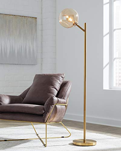 Signature Design by Ashley Abanson Contemporary 62.5" Floor Lamp with Glass Shade and On/Off Foot Switch, Gold