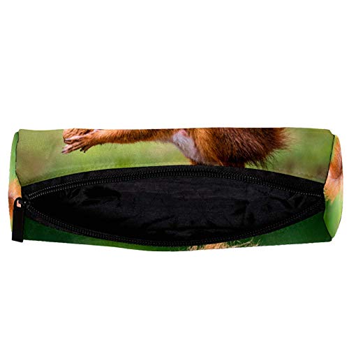 Squirrel Eat Nut in Wild Nature Pattern Pencil Bag Pen Case Stationary Case Pencil Pouch Desk Organizer Makeup Cosmetic Bag for School Office