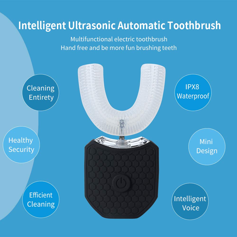 Magentak Automatic Electric Toothbrush for Adults, 360 Degree Electric Toothbrush, Electric Travel U Shape Toothbrush, Black