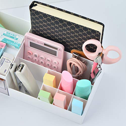 Citmage Desk Organizer Caddy with 12 Compartments Office Workspace Drawer Organizers Desktop Holder Plastic Stationery Supplies Storage Box for Pencils,Markers,Erasers,Pens,Sticky Notes(White)…