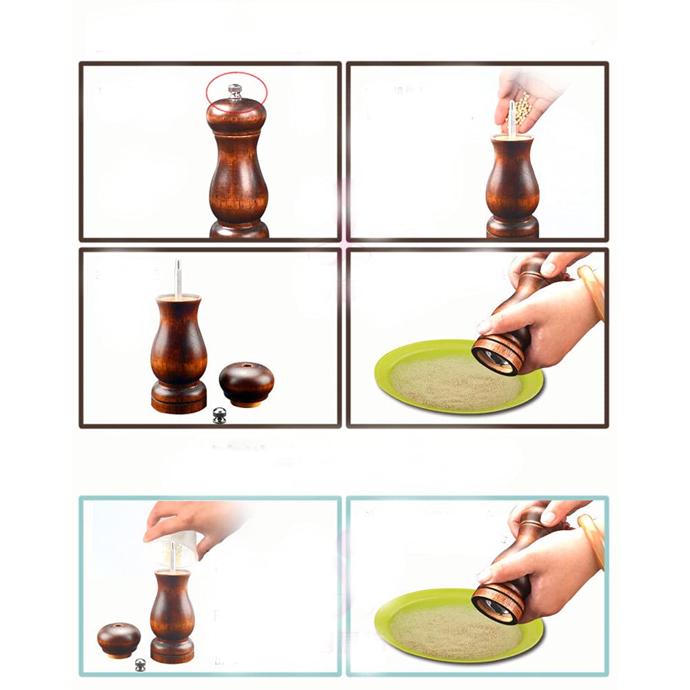 1PC Wooden Pepper Grinder Mill 5 Inch Salt and Pepper Shaker Wooden Salt Grinder Pepper Mill Shakers Refillable with Strong Adjustable Coarseness Ceramic Rotor