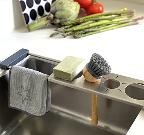 Sanni Shoo Drip.it | Multifunctional Space Saving Stainless Steel Kitchen Sink Caddy | Bottle Holder | Compatible with Sodastream Bottles for Aqua Fizz, Penguin and Other Bottles | Drainer & Organizer