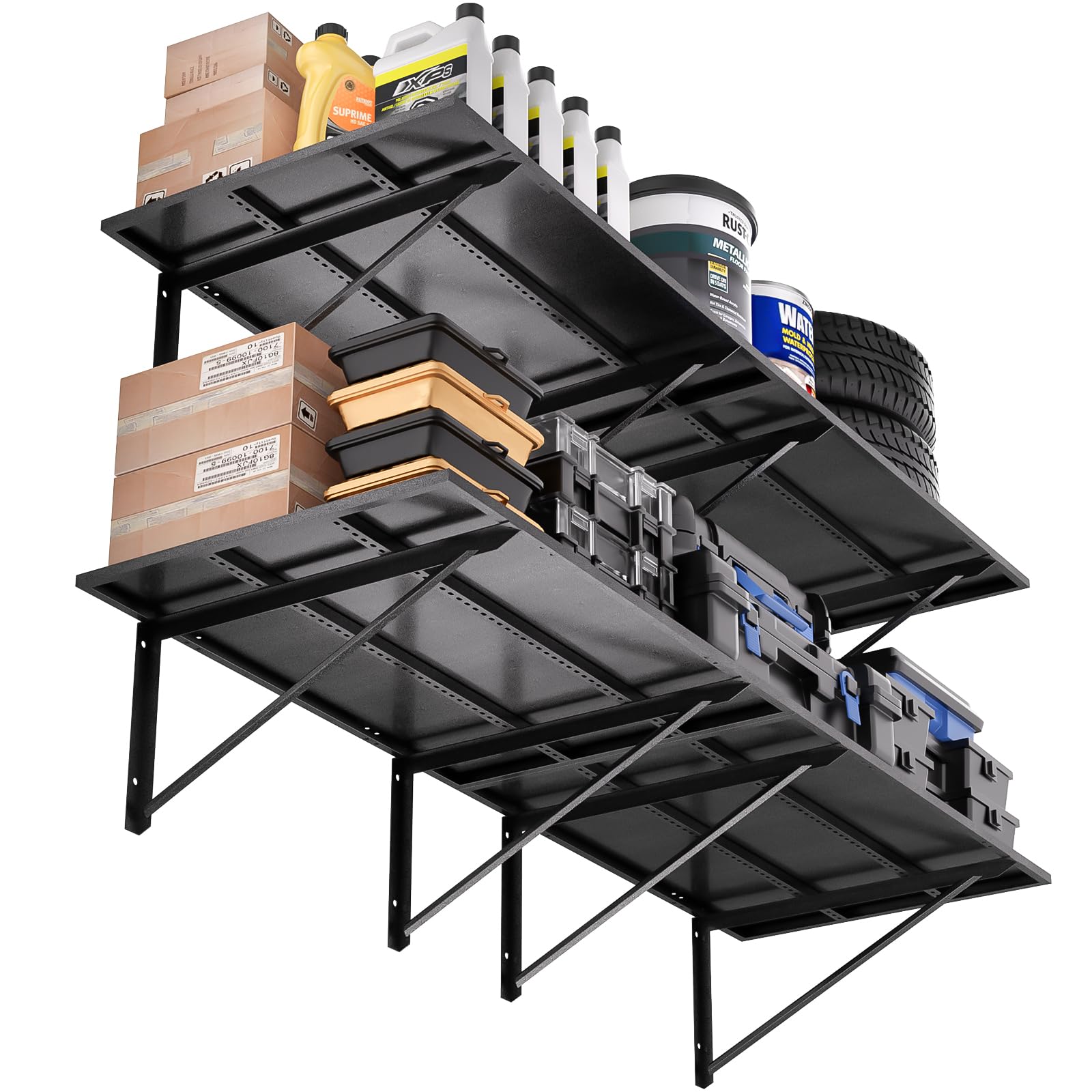 AbyssZen 2Pack 2x6ft Garage Shelving, New Upgraded Whole Iron Plate Structure, 24“ by 72” Wall Shelf Garage Storage Rack Floating Shelves, 800 LBS Weight Capacity Floating Shelves